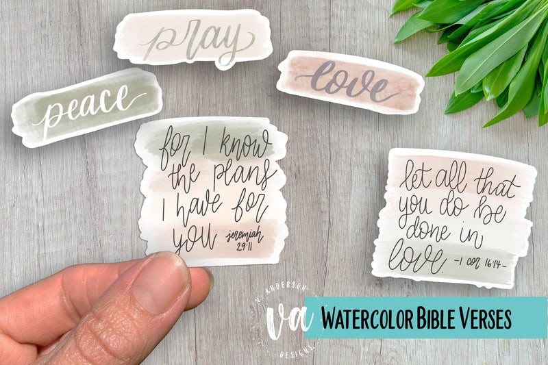 Watercolor Bible Verses and Phrases Sticker PNGs - So Fontsy