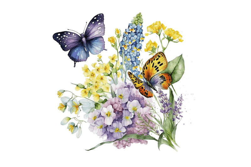 Watercolor Butterfly and Spring Flowers Bundle - So Fontsy