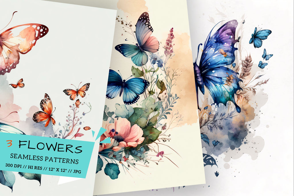 Watercolor butterfly Floral Background, butterflies and flowers - So Fontsy