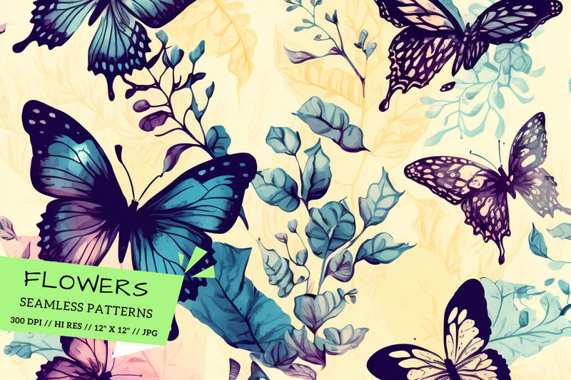 Watercolor butterfly Floral Background - So Fontsy