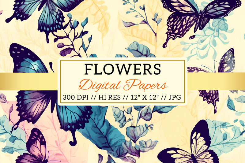 Watercolor butterfly Floral Background - So Fontsy