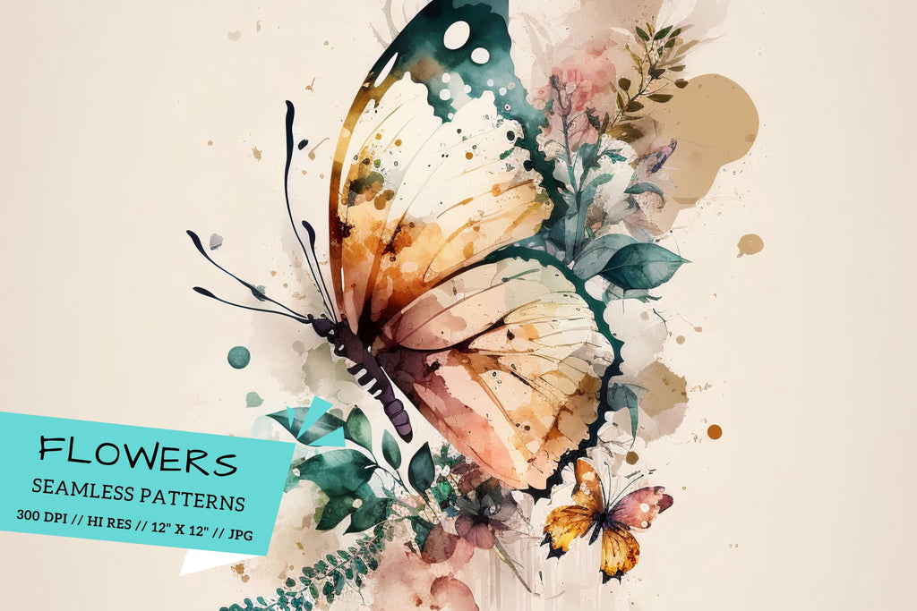 Watercolor butterfly Floral Background, floral background with ...