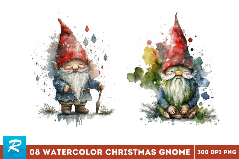 Watercolor Christmas Gnome Clipart Bundle - So Fontsy