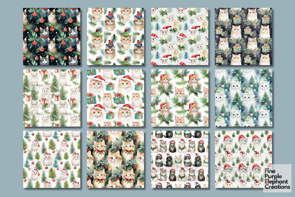 Watercolor Christmas Holiday Cats - So Fontsy