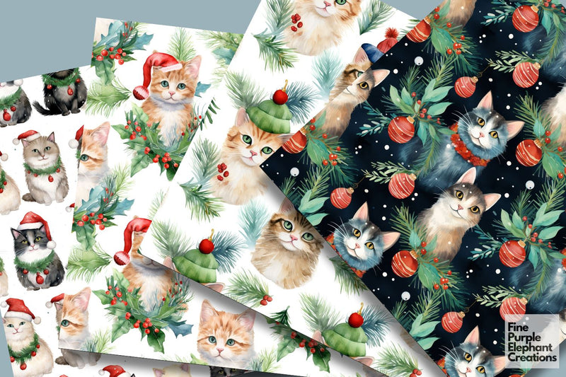 Watercolor Christmas Holiday Cats - So Fontsy