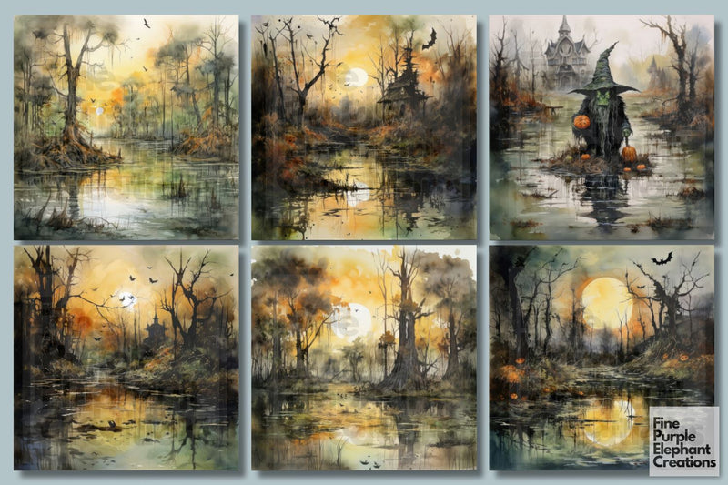 Watercolor Creepy Swamp | Halloween Background - So Fontsy