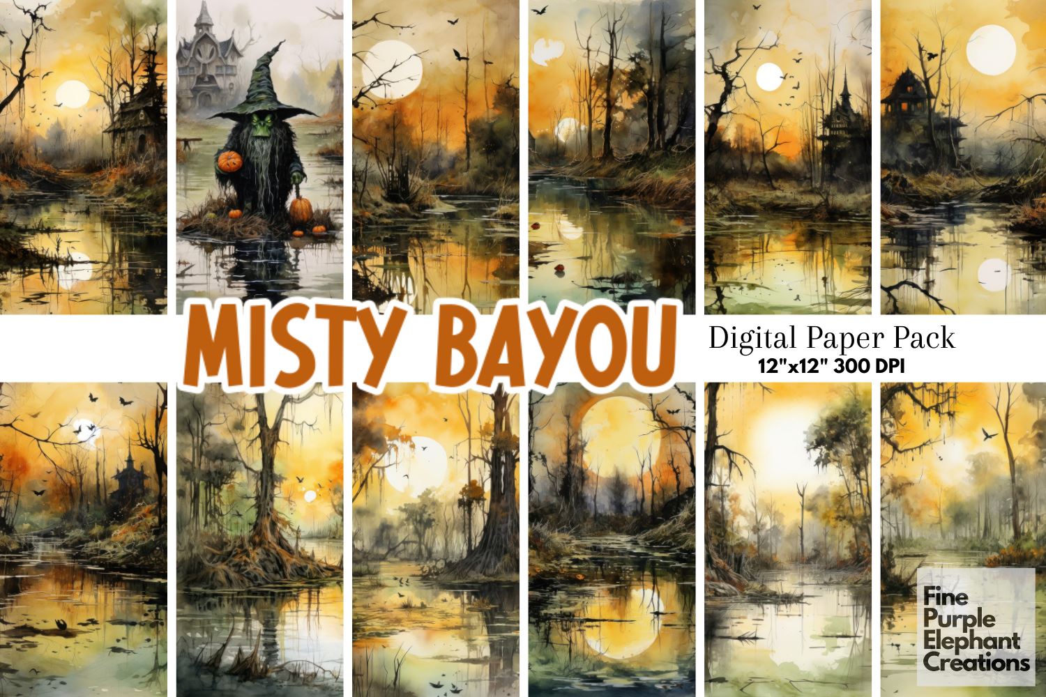 Watercolor Creepy Swamp | Halloween Background - So Fontsy