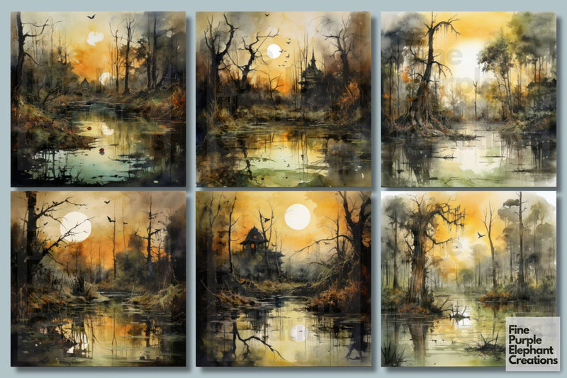 Watercolor Creepy Swamp | Halloween Background - So Fontsy