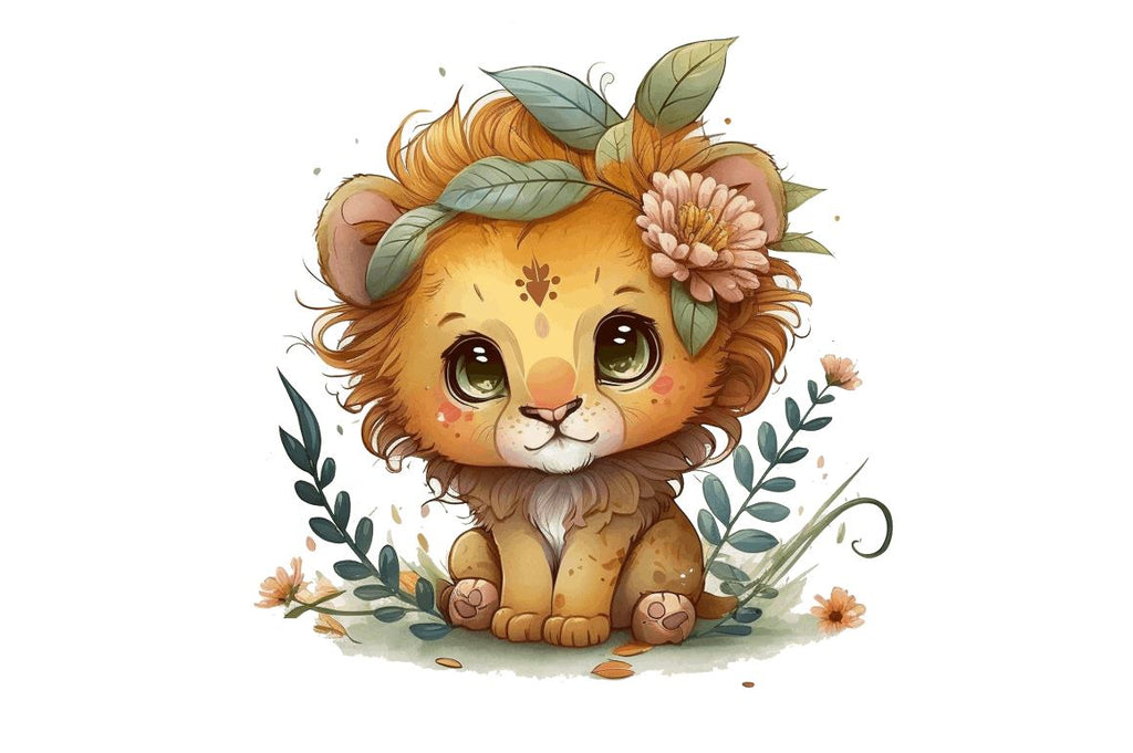 Watercolor Cute Baby Lion Kawaii Cartoon Clipart Bundle - So Fontsy