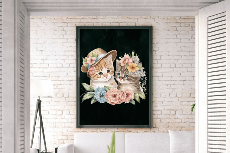 Watercolor Cute Cats Under the Hat Clipart Bundle - So Fontsy