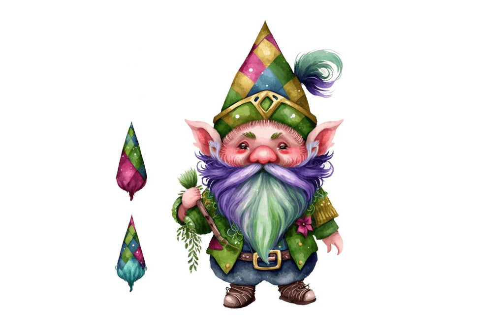 Watercolor Cute Gnome Mardi Gras Clipart Bundle - So Fontsy
