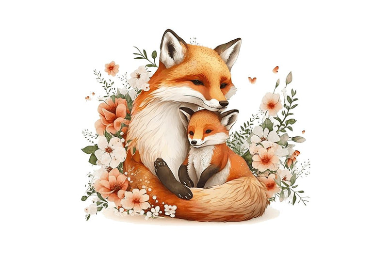 Watercolor Cute Mom and Baby Fox Clipart bundle - So Fontsy