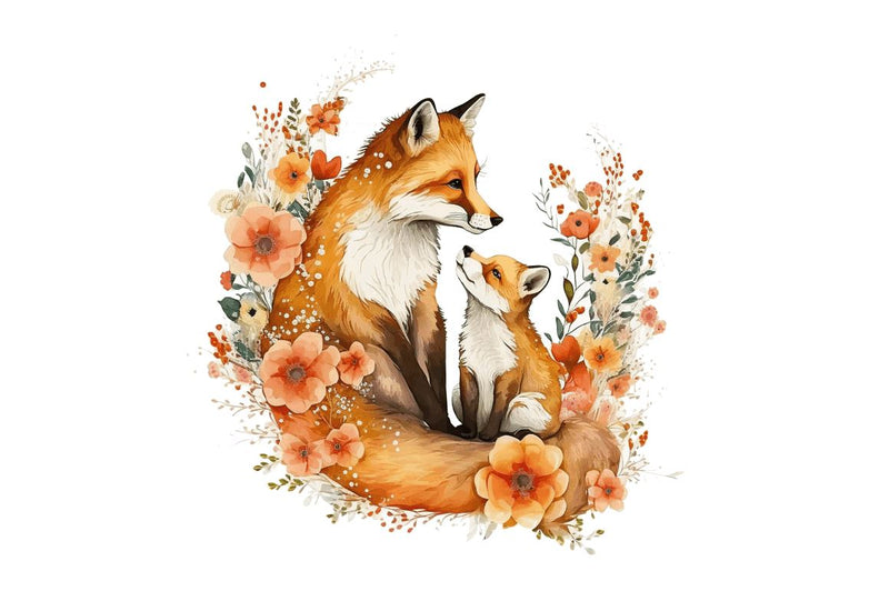 Watercolor Cute Mom and Baby Fox Clipart bundle - So Fontsy
