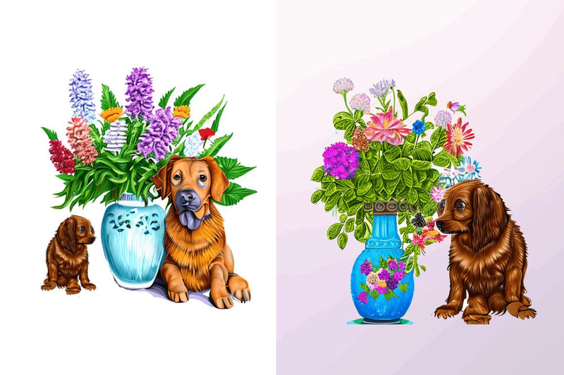 Watercolor Dog Floral Clipart Bundle - So Fontsy