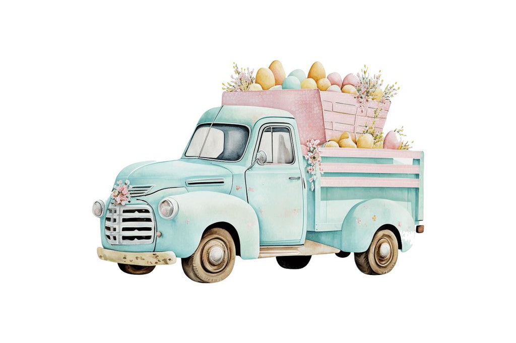 Watercolor Easter Truck Clipart Bundle - So Fontsy