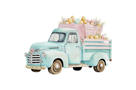 Watercolor Easter Truck Clipart Bundle - So Fontsy