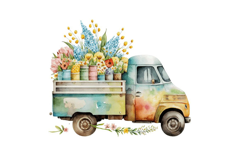 Watercolor Easter Truck Clipart Bundle - So Fontsy