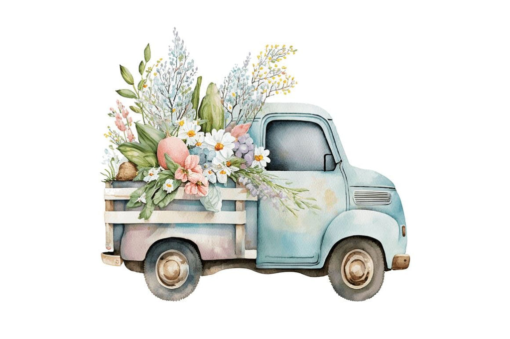 Watercolor Easter Truck Clipart Bundle - So Fontsy