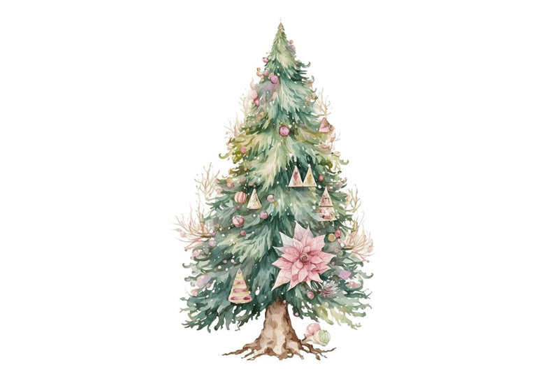 Watercolor Fairy Christmas Trees Clipart Bundle - So Fontsy