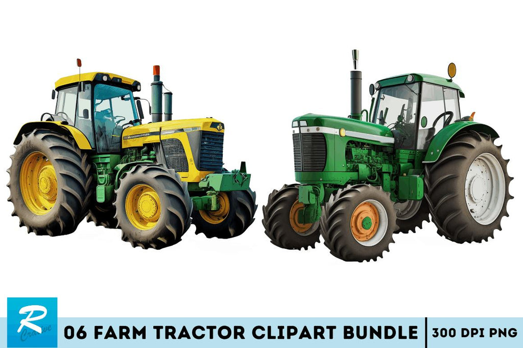 watercolor Farm Tractor Clipart Bundle - So Fontsy