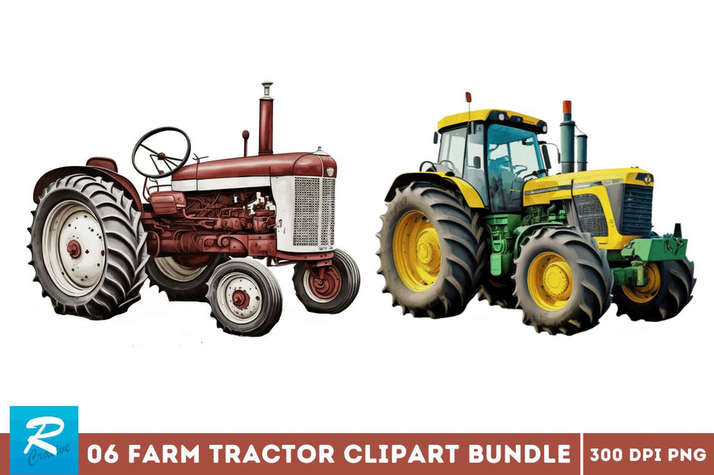 watercolor Farm Tractor Clipart Bundle - So Fontsy
