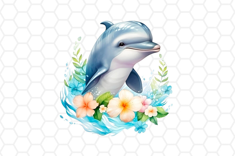 Watercolor Floral Dolphin Clipart PNG - So Fontsy