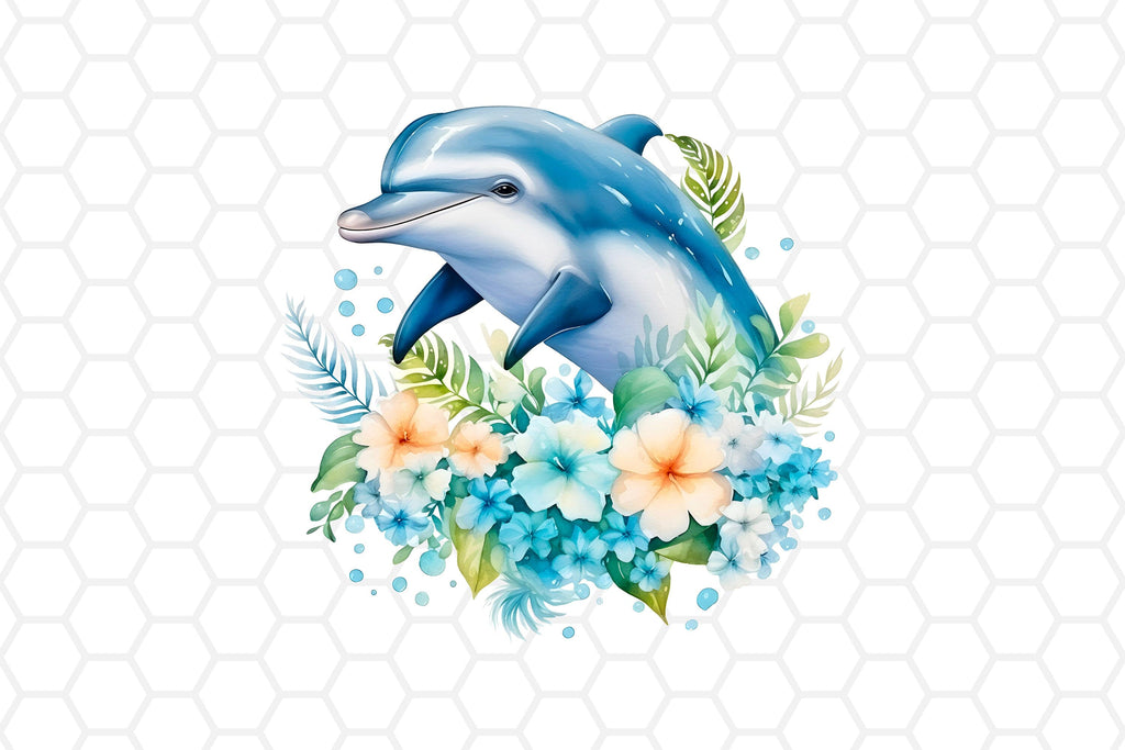 Watercolor Floral Dolphin Clipart PNG - So Fontsy