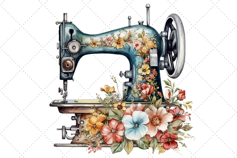 Watercolor Floral Sewing Machine Clipart Bundle, Sublimation, Floral ...