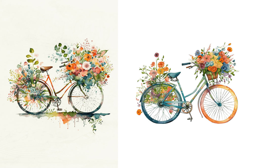 Watercolor Flower Bicycle Clipart Bundle - So Fontsy