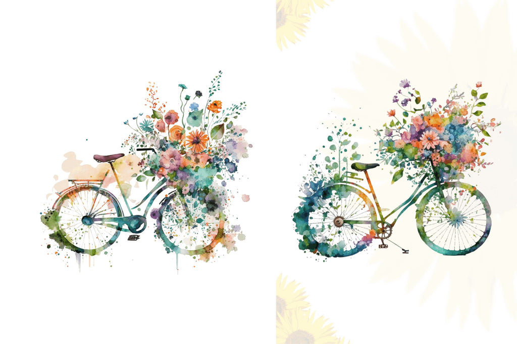 Watercolor Flower Bicycle Clipart Bundle - So Fontsy