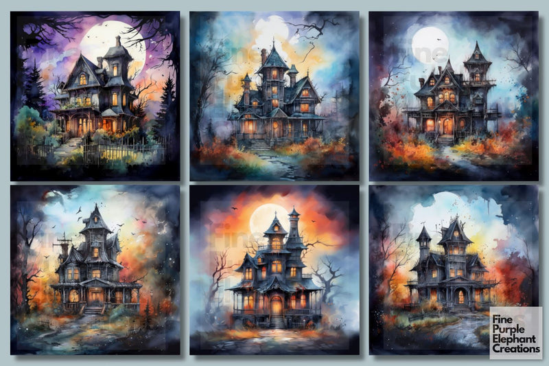Watercolor Haunted Mansion | Halloween Background - So Fontsy