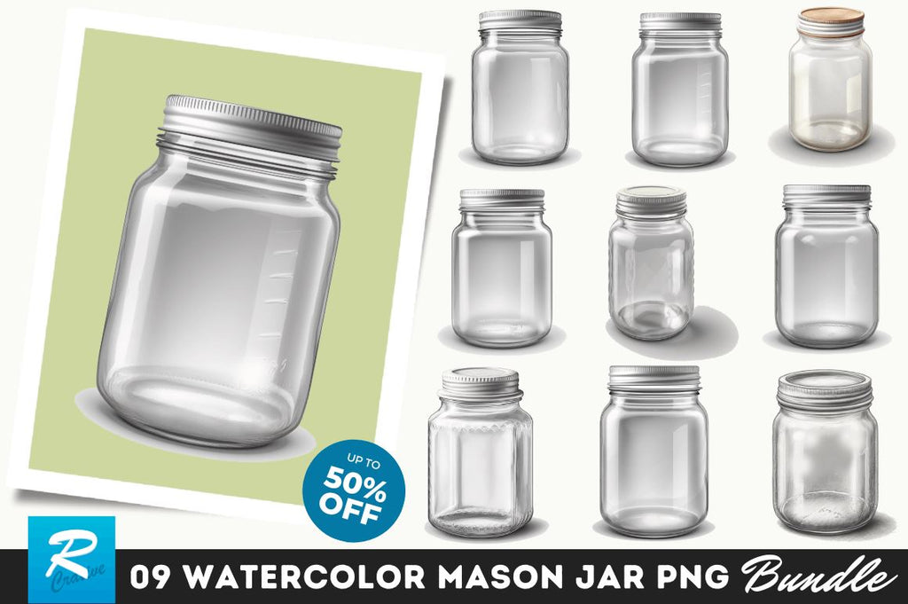 Watercolor Mason Jar Clipart Bundle - So Fontsy