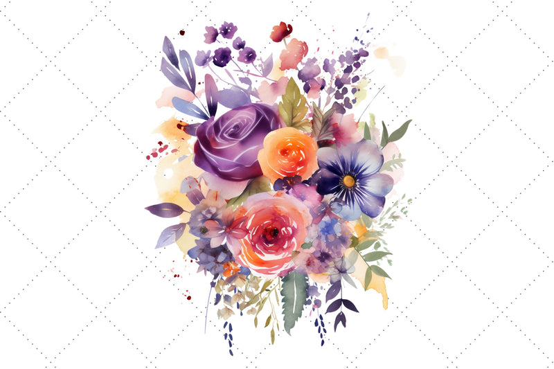 Watercolor Purple Floral Bouquet Clipart Bundle, Sublimation, Purple ...