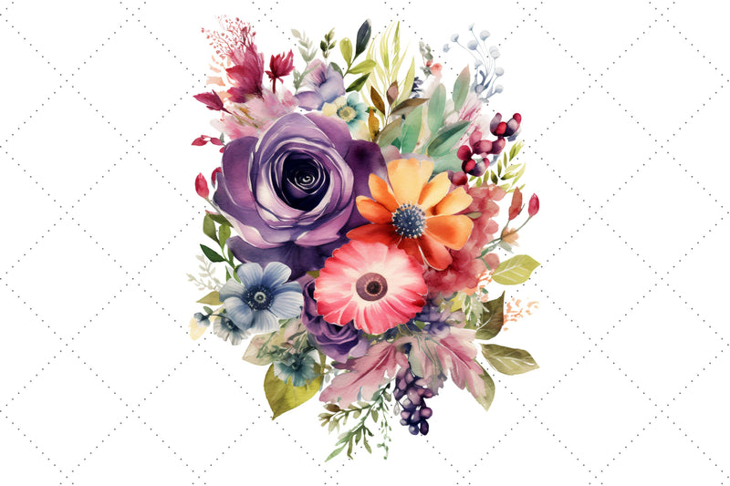 Watercolor Purple Floral Bouquet Clipart Bundle, Sublimation, Purple ...