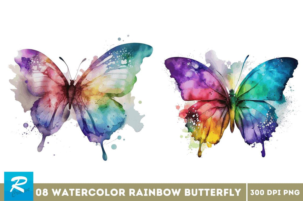 Watercolor Rainbow Butterfly Bundle - So Fontsy