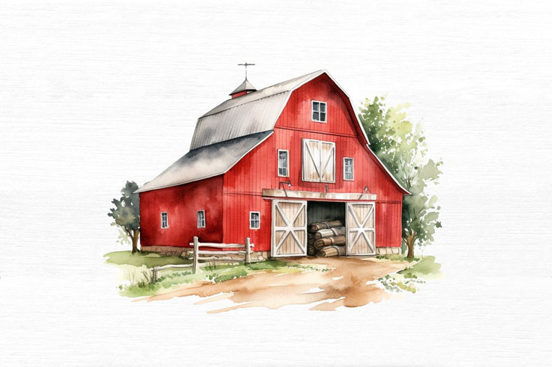 Watercolor Red Barn Sublimation Clipart Bundle - So Fontsy