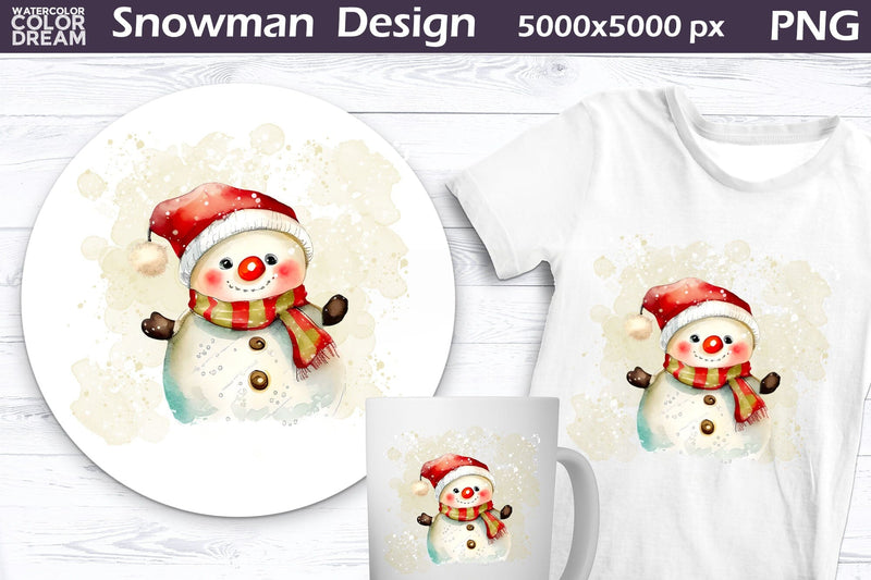Watercolor Snowman Illustration | Snowman Sublimation Design - So Fontsy