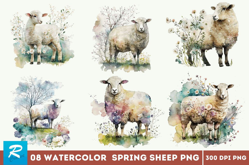 Watercolor Spring Sheep Bundle - So Fontsy