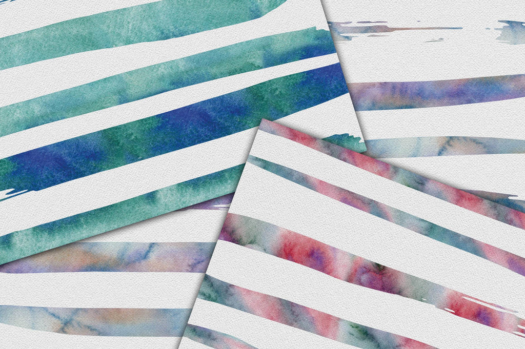 Watercolor Stripes Digital Paper Designs - So Fontsy