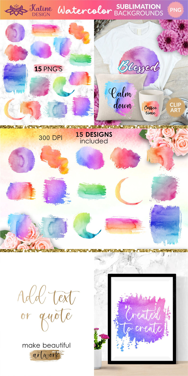 Watercolor Sublimation Backgrounds Bundle Paint splash, watercolor ...