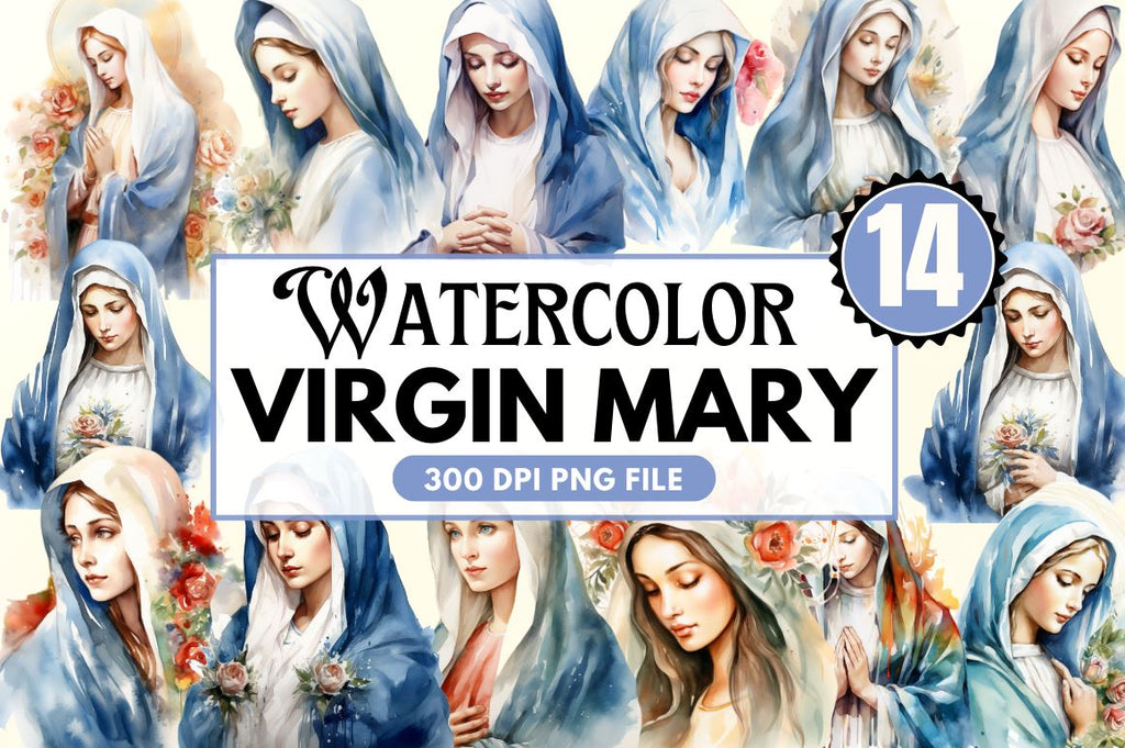 Watercolor Virgin Mary Clipart Bundle - So Fontsy