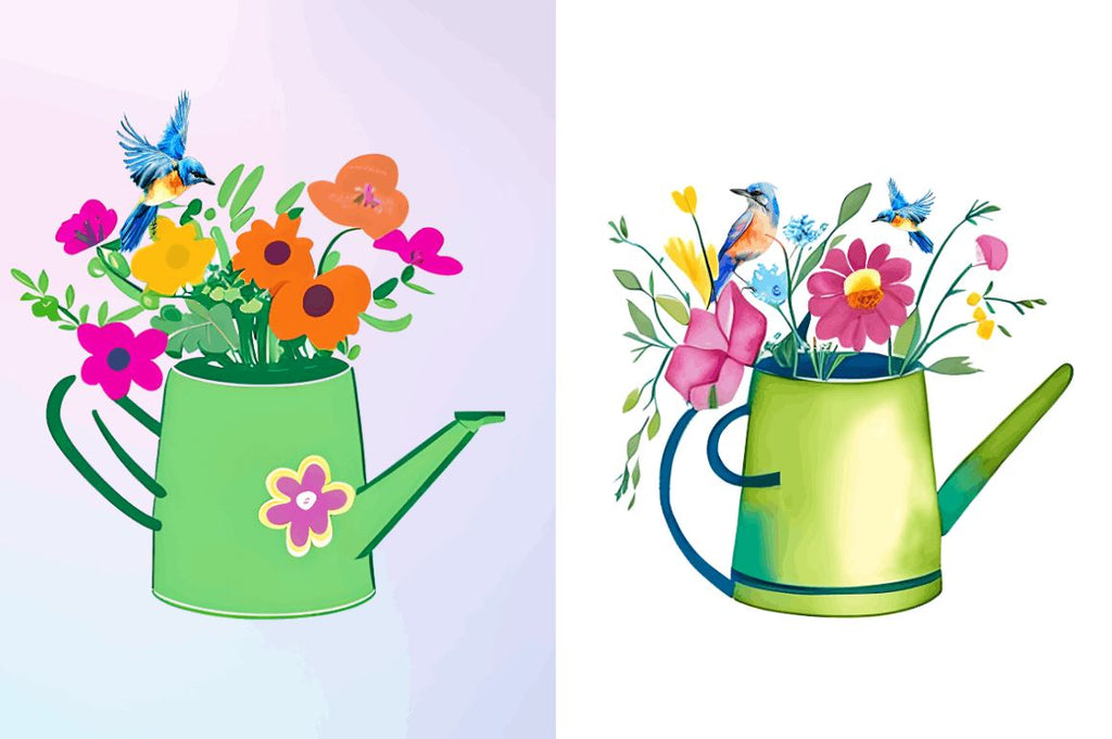 Watercolor Watering Can with Birds Clipart Bundle - So Fontsy