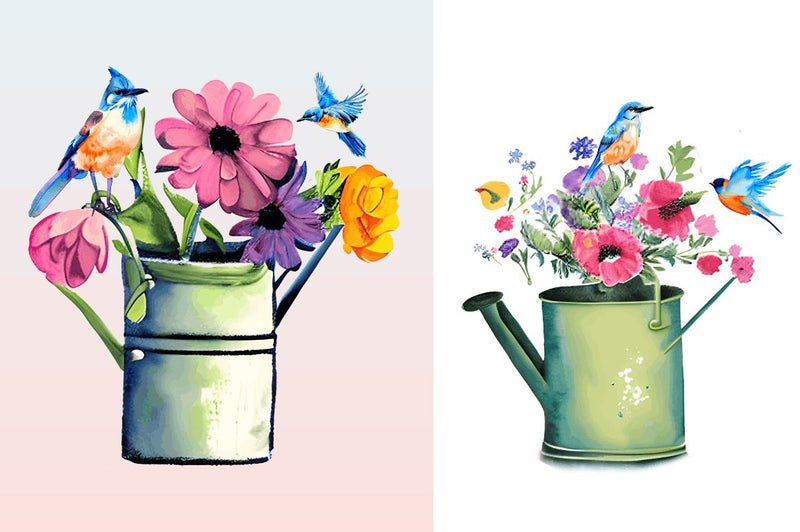 Watercolor Watering Can with Birds Clipart Bundle - So Fontsy