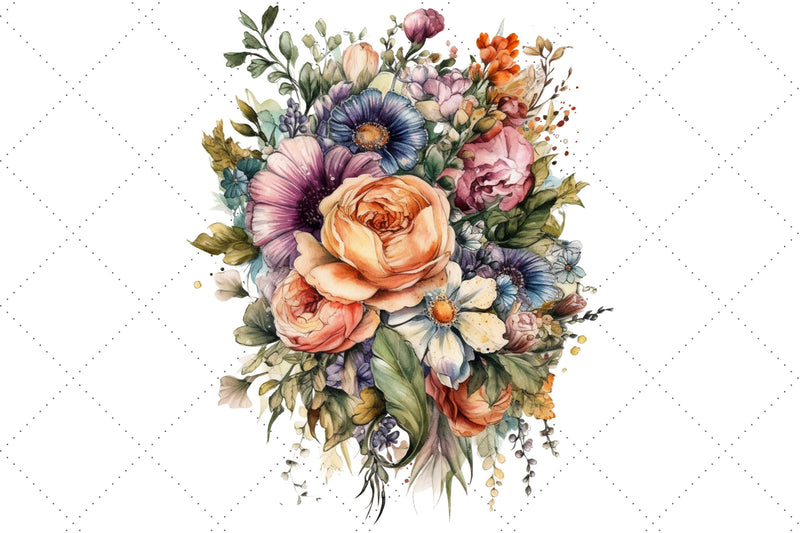 Watercolor White Floral Bouquet Clipart Bundle, Sublimation, Floral ...
