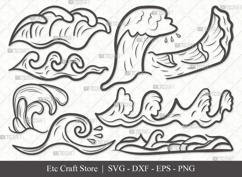 Waves Outline SVG Cut File | Wave Svg | Ocean Waves Svg | Ocean Svg ...