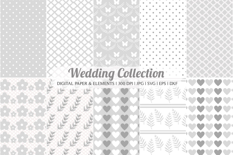 Wedding Bundle Digital Paper & Vector Elements JPG SVG DXF EPS - So Fontsy