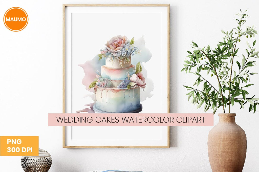 Wedding Cakes Watercolor Clipart - So Fontsy