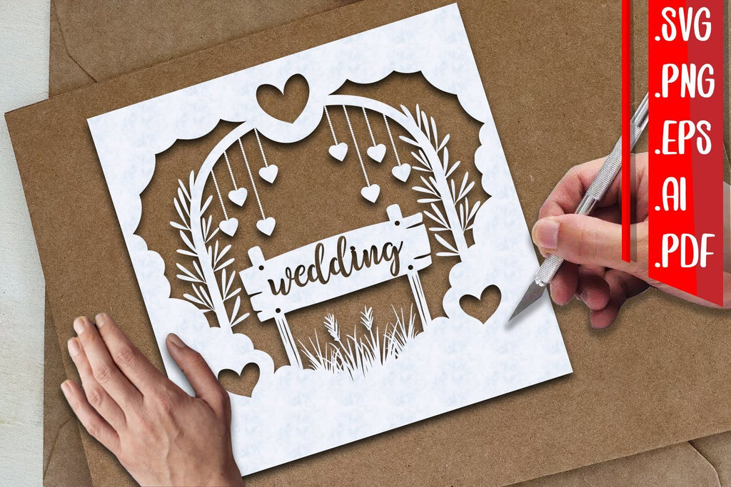 Wedding Card papercut svg eps ai png pdf - So Fontsy