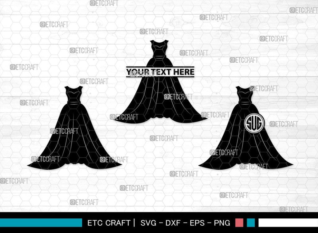 Wedding Dress Monogram, Wedding Dress Silhouette, Wedding Gown SVG ...
