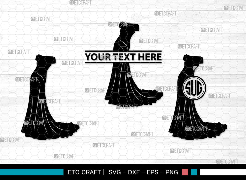 Wedding Dress Monogram, Wedding Dress Silhouette, Wedding Gown SVG ...